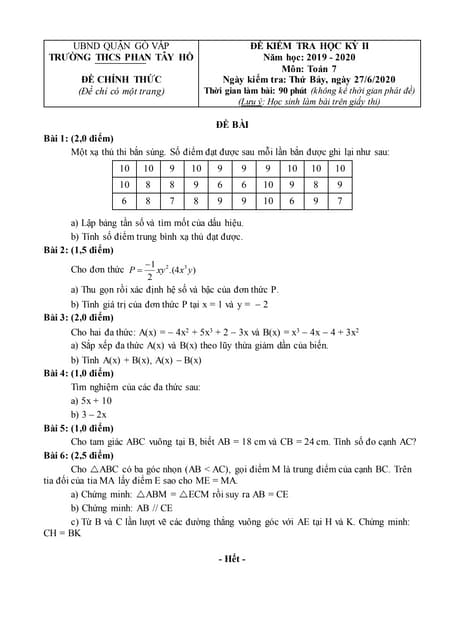 Đề Thi HK2 Toán 7 - THCS Phan Bội Châu | DOCX