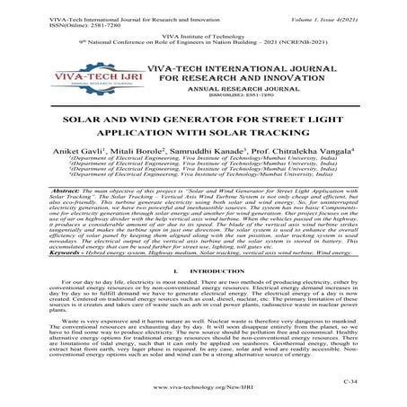 SOLAR AND WIND GENERATOR FOR STREET LIGHT APPLICATION WITH SOLAR ...