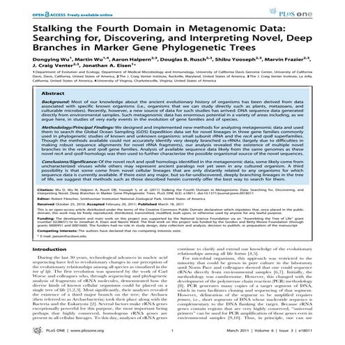 Stalking the Fourth Domain in Metagenomic Data: Searching for ...