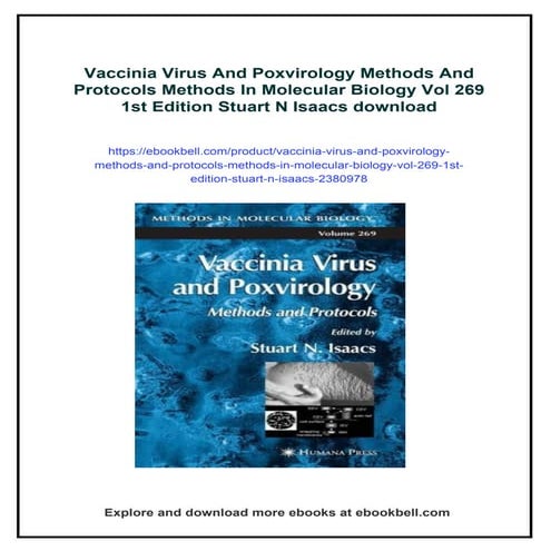 Vaccinia Virus And Poxvirology Methods And Protocols Methods In ...