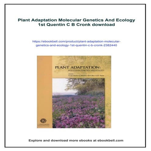 Plant Adaptation Molecular Genetics And Ecology 1st Quentin C B Cronk | PDF
