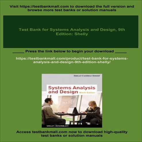 Test Bank for Systems Analysis and Design, 9th Edition: Shelly | PDF