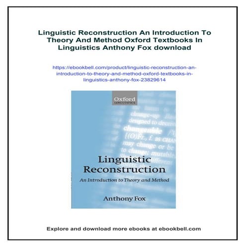Linguistic Reconstruction An Introduction To Theory And Method Oxford ...