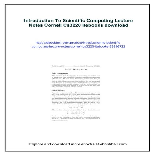 Introduction To Scientific Computing Lecture Notes Cornell Cs3220