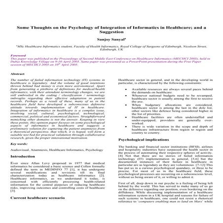 Psychology of Informatics Integration in Healthcare | PPT