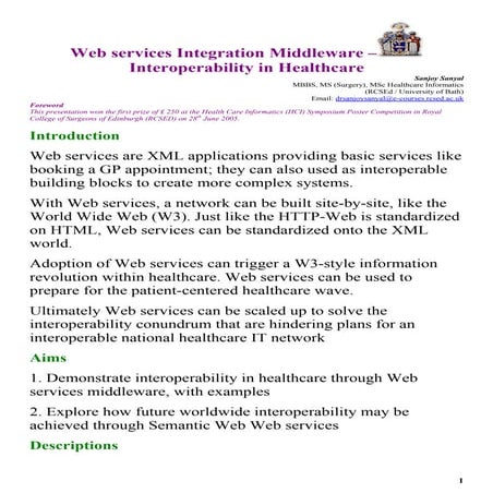Web Services Integration Middleware-Interoperability in Healthcare | PDF