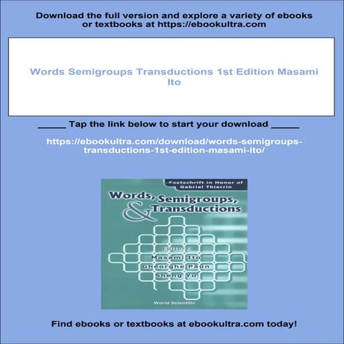Words Semigroups Transductions 1st Edition Masami Ito | PDF