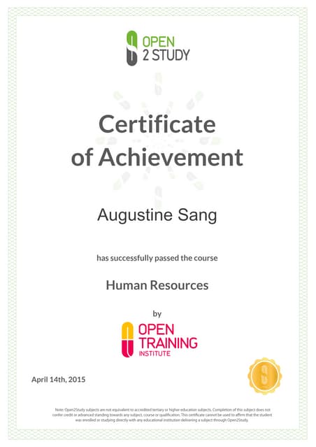 Certificate of Achievement in Human Resources | PDF