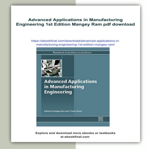 Advanced Applications in Manufacturing Engineering 1st Edition Mangey Ram | PDF
