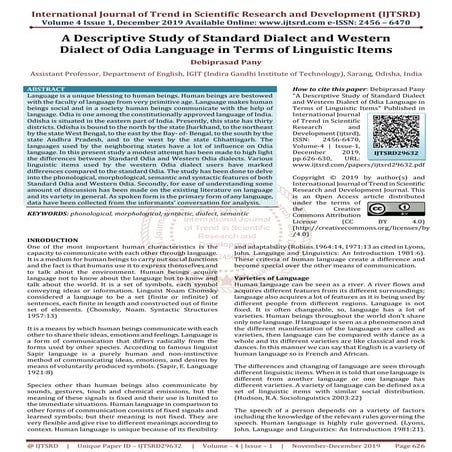 A Descriptive Study of Standard Dialect and Western Dialect of Odia ...