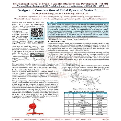 Design and Construction of Pedal Operated Water Pump | PDF