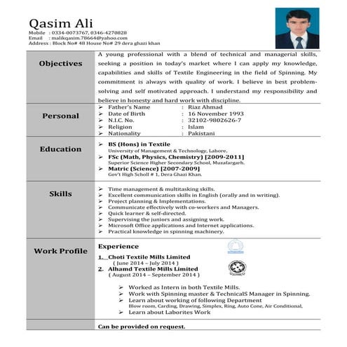 CV Qasim Ali | DOC | Education