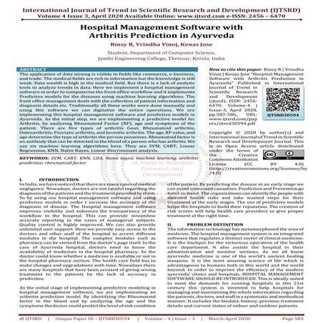 Hospital Management Software with Arthritis Prediction in Ayurveda | PDF | Computer Software and ...