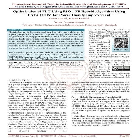 Optimization Of Flc Using Pso Ff Hybrid Algorithm Using Dstatcom For Power Quality Improvement 3277