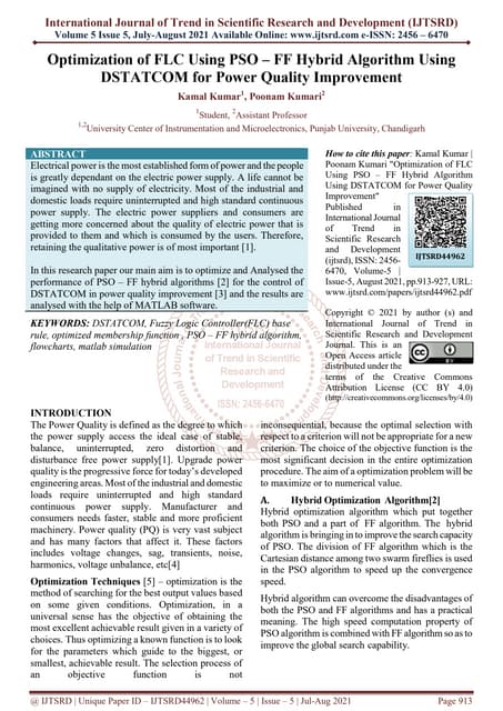 Optimization Of Flc Using Pso Ff Hybrid Algorithm Using Dstatcom For