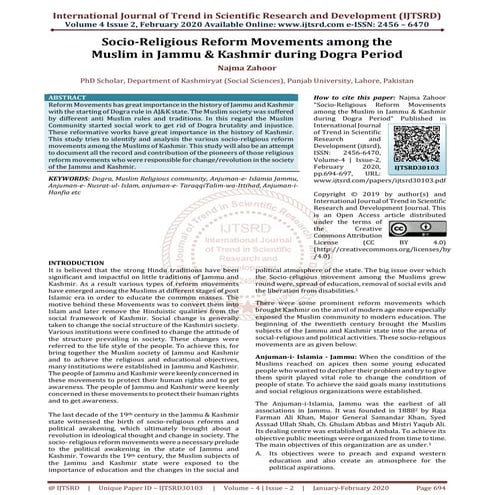 Socio Religious Reform Movements among the Muslim in Jammu and Kashmir ...
