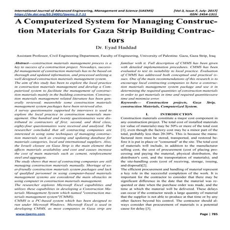 A Computerized System for Managing Con-struction Materials for Gaza ...