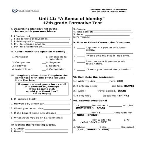 11 A Sense of Identity Formative Test | PDF