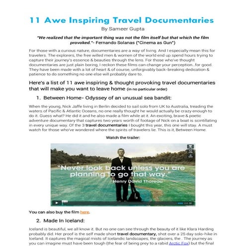 11 Awe Inspiring Travel Documentaries | PDF