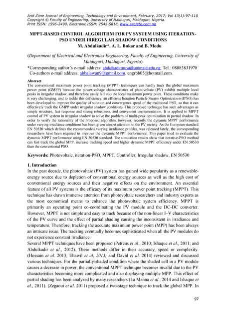 A Novel Evaluation Index For The Photovoltaic Maximum Power Point ...