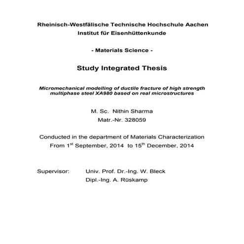 Micromechanical modelling of ductile fracture of high strength multiphase steel XA980 based on ...