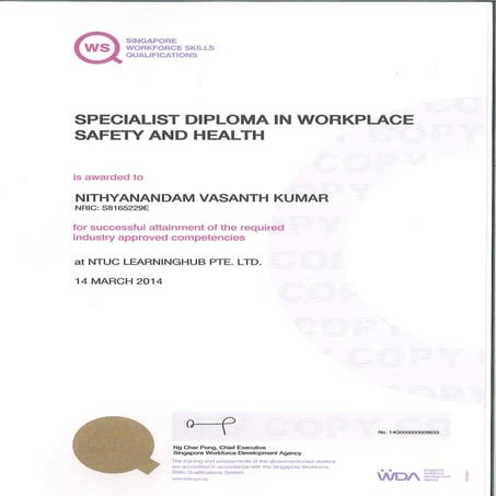 Specialist Diploma in WSH Cert | PDF