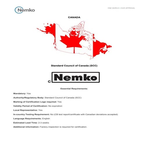 Canada - c[Nemko] for SCC certification | PDF