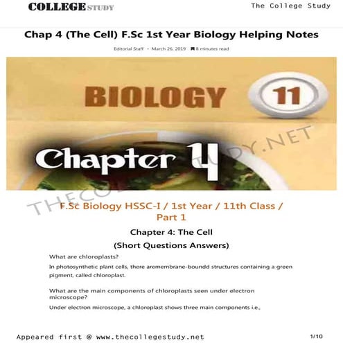 11 chap 4 (the cell) f.sc 1st year biology helping notes the college ...