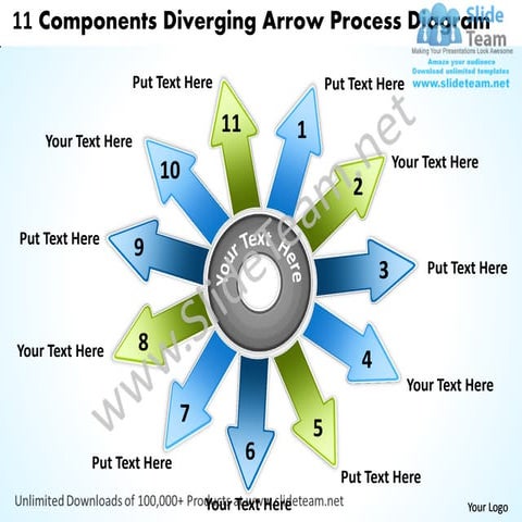 11 components diverging arrow process diagram circular flow layout ...