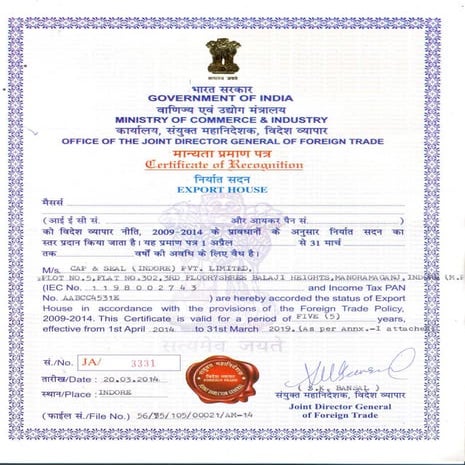 EXPORT HOUSE CERTIFICATE 2014 | PDF