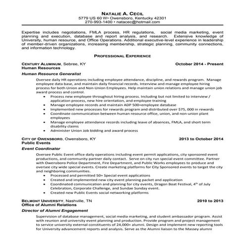 Natalie Cecil resume 2016 | PDF