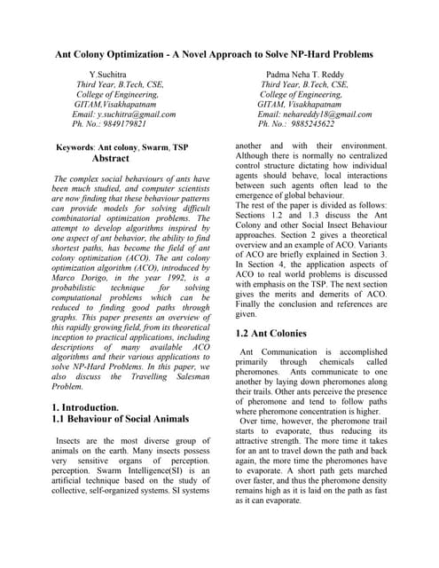 SWARM INTELLIGENCE FROM NATURAL TO ARTIFICIAL SYSTEMS: ANT COLONY ...