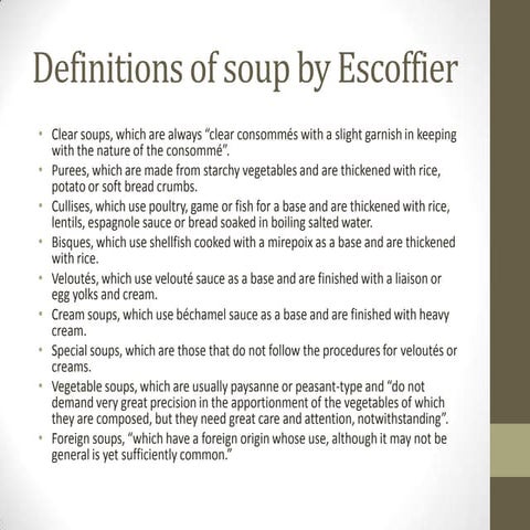 11 definitions of soup by escoffier | PPTX