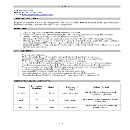 Kishore Resume - 2016 | PDF | Business Administration | Business
