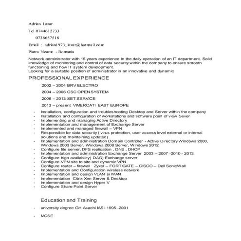 CV1 | DOCX | Computer Networking | Computing