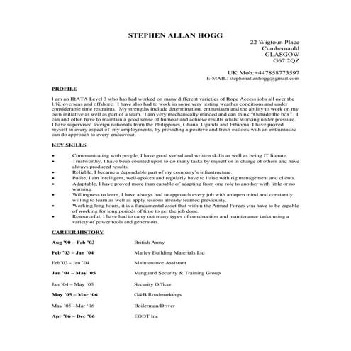 Rope Access CV UK A | DOC