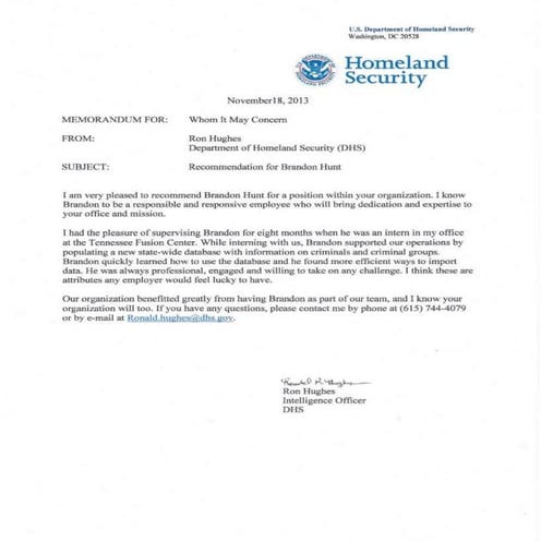 Recommendation Letter for Brandon Hunt | PDF