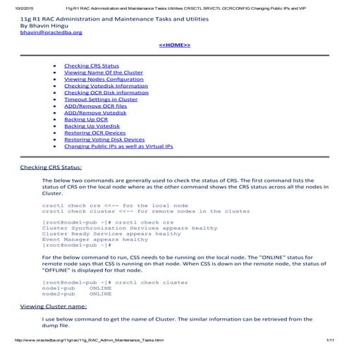 11g r1 rac administration and maintainance tasks utilities crsctl srvctl ocrconfig changing ...