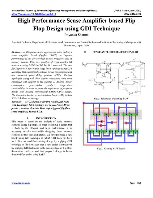 PERFORMANCE ANALYSIS OF D-FLIP FLOP USING CMOS, GDI, DSTC TECHNIQUES | PDF | Consumer ...