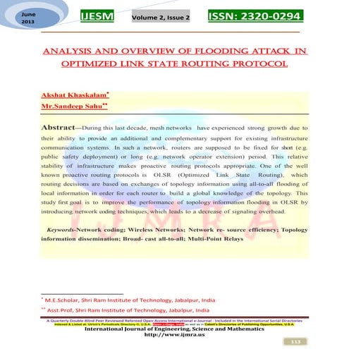 Analysis And Overview Of Flooding Attack In Optimized Link State Routing Protocol Pdf
