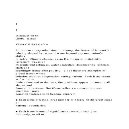 11Introduction to Global Issues VINAY BHARGAVA.docx | Environment | Science