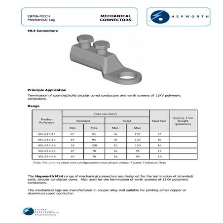 11kV Triplex Copper Wire Screen 35sqmm Termination Lugs - Sicame ...