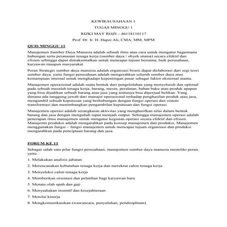 11, kwh, rizki may rozi, hapzi ali, msdm managemen operasi dan produksi, mahasiswa universitas ...