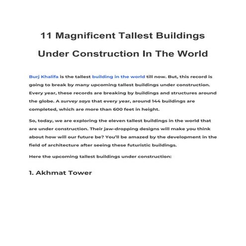 11 magnificent tallest buildings under construction in the world | PDF