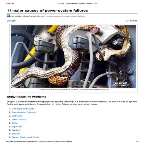 11 major causes of power system failures eep | PDF