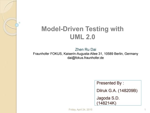 Model Driven Testing With Uml 20 Ppt 5488