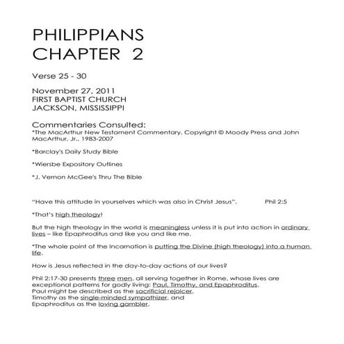 11 November 27, 2011 Philippians, Chapter 2 Verse 25 - 30 | PDF