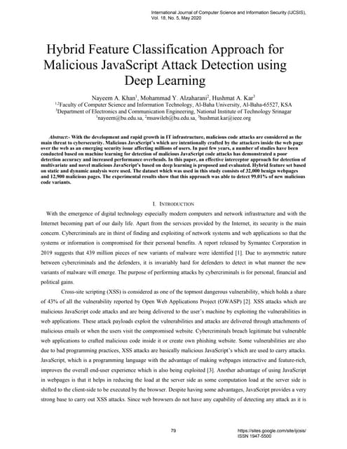 Hybrid Feature Classification Approach For Malicious Javascript Attack