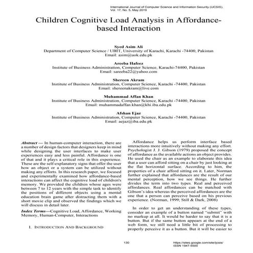 Children Cognitive Load Analysis in Affordance-based Interaction | PDF | Web Development | Internet