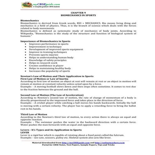 11 physical education_keynotes_ch09_biomechanics_in_sports | PDF | Free ...
